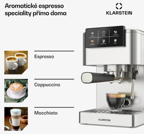 Klarstein SteelPresso kávovar s portafiltrem, Dotykový displej, 20 bar, nerezová ocel