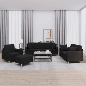 4dílná sedací souprava s polštáři černá textil 3202082