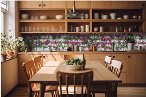 DIMEX | Fototapeta do kuchyně Květiny v truhlících KI-420-176 | 420 x 60 cm | fialová, růžová, bílá, zelená