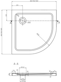 Mexen Flat polokulatá vanička do sprchového koutu slim 100 x 100 cm, Černá, sifon Zlatá - 41701010G