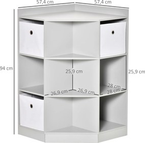 HOMCOM Dětská rohová police se 3 úložnými boxy - Dětská police na hračky pro děti ve věku 3-12 let, Šedá, 57,4 x 57,4 x 94 cm