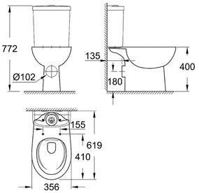 Grohe Bau Ceramic - Stojící mísa pro kombi WC, alpská bílá 39349000