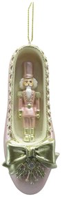 Růžovo-zlatá závěsná dekorace pantoflík s Louskáčkem - 4*3*11 cm