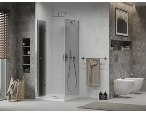 Mexen Lima, sprchový kout se skládacími dveřmi 100 (dveře) x 100 (stěna) cm, 6mm šedé sklo, chromový profil + slim sprchová vanička bílá + chromový sifon, 856-100-100-01-40-4010