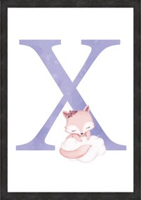 Abeceda písmena s liškou - Obraz, Plakát Velikost: B2 - 50x70 cm, Volba rámu: s černým rámem, Písmeno: X