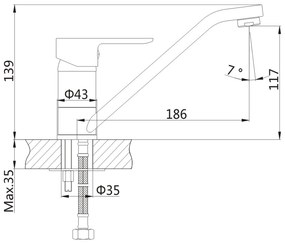 Bruckner Baron Eco dřezová baterie stojánková 3,8 l/min 186 mm otočné ramínko chrom 612.050.11