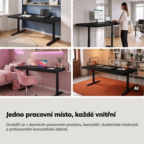 Elektrický psací stůl sit-stand se zásuvkou a bezdrátovou nabíječkou Qi černý, 1600 mm: ELLIS