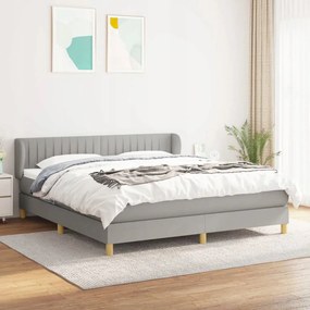 Box Spring Postel S Matrací Textil Světle Šedá Svislé pruhy 180 x 200 cm
