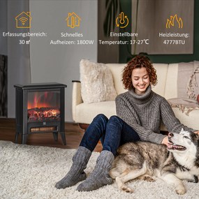 HOMCOM elektrický krb s realistickým ohnivým efektem, ochrana proti přehřátí a nízká hlučnost, 1800W, černý