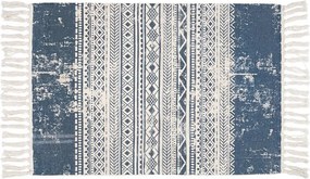 Béžovo-modrý koberec s vintage vzhledem a třásněmi - 60*90 cm