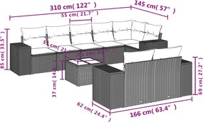 9dílná zahradní sedací souprava s poduškami černá polyratan 3255162