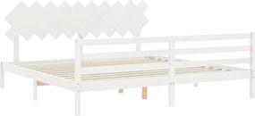 Rám postele s čelem bílý 200 x 200 cm masivní dřevo 3195307