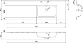 Mexen Otis, umyvadlo na zapuštění 141 x 46,5 cm, pravé, bílá matná, 25181401P