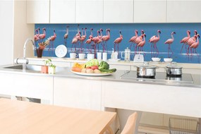 DIMEX | Fototapeta do kuchyně Plameňáci KI-350-307 | 350 x 60 cm | modrá, růžová