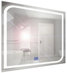Comodo Zrcadlo závěsné s pískovaným motivem a LED osvětlením Nikoletta LED 6 Typ: dotykový vypínač a digitální display s hodinami, Rozměry (cm): 80x65 - (Nikoletta LED 6/80 TS-MW)