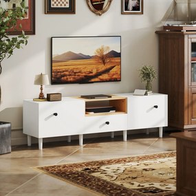 HOMCOM TV nábytek až do 177,8 cm s 2 sklápěcími dvířky, zásuvkou a otevřenou přihrádkou, dřevo, 150x35x45 cm, bílá a dřevěný vzhled