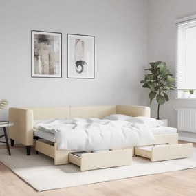 Válenda s přistýlkou a zásuvkami krémová 90 x 200 cm textil 3196618