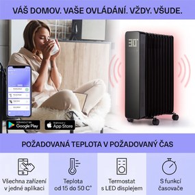 Klarstein Sanford Smart, olejový radiátor, 2500 W, časovač, LED dotykový panel, ovládání pomocí aplikace