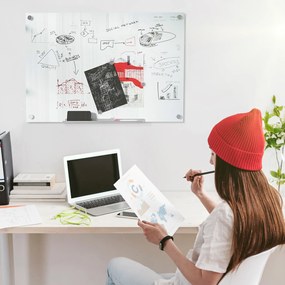 Magnetická tabule Vinsetto 90x60cm se 4 pery, 6 magnety, 1 houbičkou a poličkou, stojanová skleněná tabule k montáži na zeď | Aosom.de