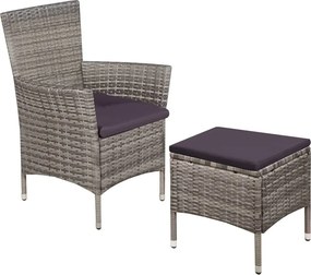 vidaXL Zahradní židle a stolička s poduškami polyratan [44090] Barva: Šedá