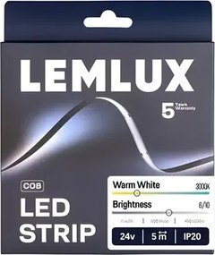 LEMLUX LED pásek COB 5 m / 11 W / 1100 lm / 3000 K / IP20 / 24 V