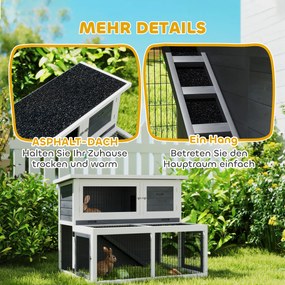 PawHut Kotec pro králíky 2 patra se skládací střechou, dřevěná králičí klec, zimní dvoupodlažní dům s výběhem 122x95x93,5 cm, venkovní úkryt pro malé…