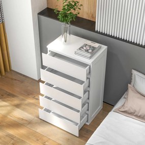 HOMCOM Komoda s 5 šuplíky - Moderní Stylový Úložný Prvek s Hladkým Uzavíracím Mechanismem pro Ložnici, Obývací Pokoj - 60 x 38 x 100 cm, Bílá