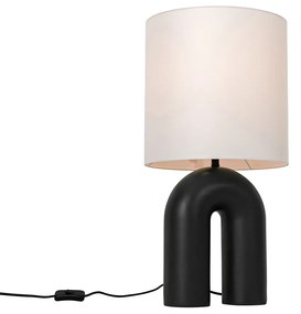 Designová stolní lampa černá s bílým lněným stínidlem - Lotti