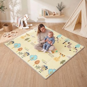 AIYAPLAY Skládací dětská kobereček na lezení, oboustranná hrací podložka s motivy lesních zvířat a přírody 200 x 180 cm pro děti 0-3 roky