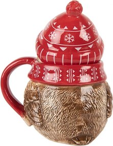 Keramický hrnek ptáček s víčkem a čepičkou - 15*11*17 cm / 500 ml