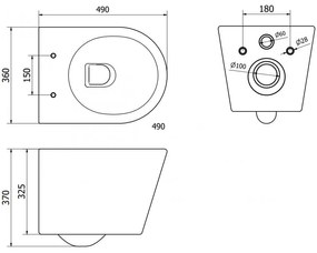 Mexen Rico, závěsná WC mísa 490x360x370 mm, Rimless Tornádo, bílá lesklá, 3372XX00T