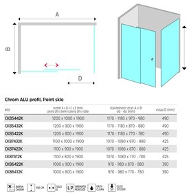 Mereo Mereo, Sprchový kout, Lima, obdélník, zasunovací dveře a pevný díl, L/P, chrom ALU, sklo Point, CK86412K