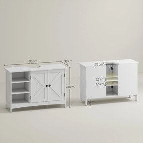 Kleankin Dřevěná Skříňka Pod Umyvadlo s Podstavcem, 2 Dveře a Nastavitelné Policemi, Bezpečnostní Zajištění, Moderní Design, Nosnost 31 kg, 90x30x60 …