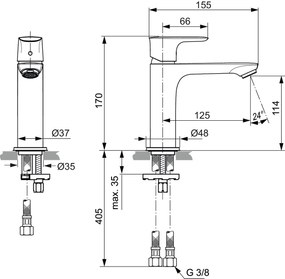 Ideal Standard Connect Air - Umyvadlová baterie stojánková Slim Grande bez odtokové garnitury, magnetově šedá A7015A5