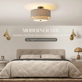 HOMCOM Stropní lampa, závěsná lampa s dvojitým stínidlem v lněném vzhledu, taupe