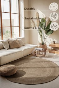 Hanse Home, Kusový koberec Jute Braided 106006 Grey Brown kruh, 100x100 (průměr) kruh, hnědá, chodba / předsíň