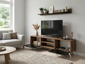 TV stolek ZEN 160 cm s nástěnnou policí, dekor ořech/černý mramor