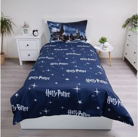 Tmavě modré/šedé dětské povlečení na jednolůžko z mikrovlákna 140x200 cm Harry Potter "Hogwarts Night" – Jerry Fabrics