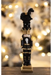Černá vánoční dekorace Louskáček s koníkem - 6*5*23 cm