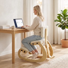 HOMCOM Ergonomická kolenní židle, kolenní stolička se záhlavím, vzhled manšestru, kancelářská židle do domácnosti, kanceláře, meditace, krémově bílá