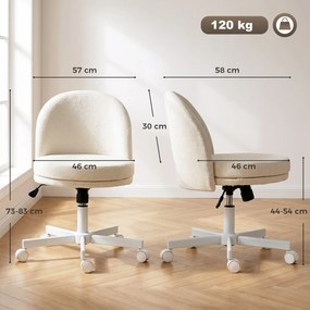 HOMCOM nastavitelná kancelářská židle – čenilový potah, náklon, 360° otočná, dvojvrstvý sedák, nosnost 120 kg, krémová
