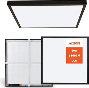 Led panel nástěnný 60W 6300lm 60x60cm Stropní Svítidlo Lampa čtvercová černá
