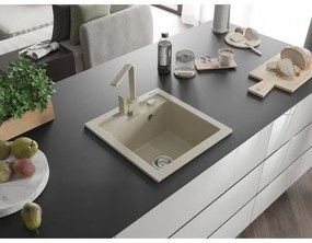 Mexen Vito, 1-komorový granitový dřez 520x490x210 mm, béžová baterie Rita, béžová, 6503-69-670300-69