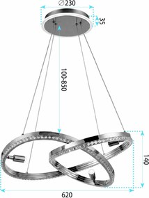 Toolight Toolight, LED závěsné svítidlo, 620 mm, 140W, 4000K, 5000lm, G158-CP, zlatá lesklá, OSW-06410