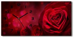 Wallmuralia Skleněné hodiny na stěnu Červená růže srdce 60x30 cm