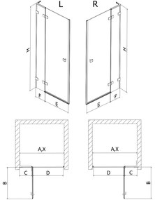 Mexen, Mexen Lunar L Otočné pravé sprchové dveře 130 cm, průhledné, černé - 834L-130-000-70-00-P