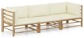 vidaXL 3dílná zahradní sedací souprava + krémově bílé podušky bambus