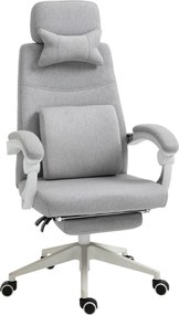 Vinsetto Kancelářská židle, Ergonomická židle s opěrkou hlavy, Bederní polštář, Výškově nastavitelná herní židle s podnožkou, Vysoký opěrák, Šedá 62 x