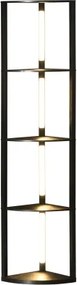 HOMCOM LED stojací lampa, rohový regál, stmívatelná, 4 police, teplé bílé světlo, 41x30x164cm, černá