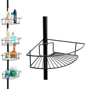 Erga Scopic, rohová teleskopická sprchová tyč 4 policová XL, černá matná, ERG-YKA-CH.SCOPIC-XL-BLK